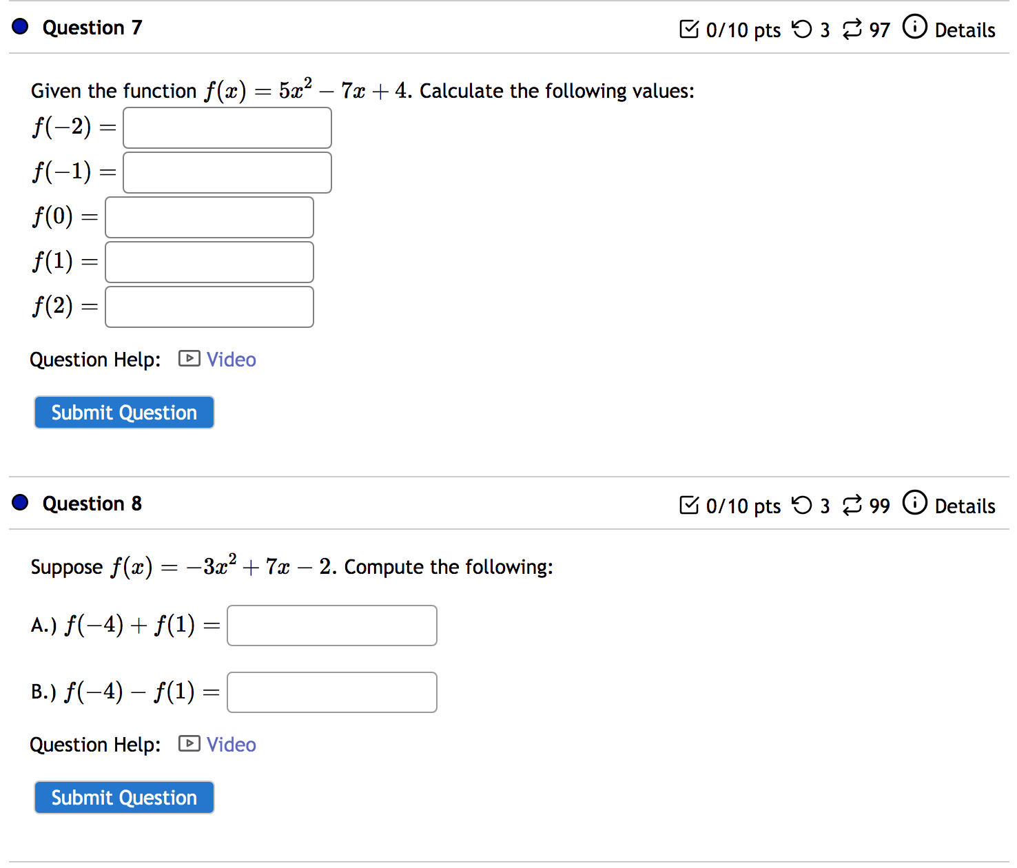 Solved Given the function f(x)=5x2−7x+4 | Chegg.com