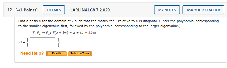 Solved 12. [-/1 Points] DETAILS LARLINALG8 7.2.029. MY NOTES | Chegg.com