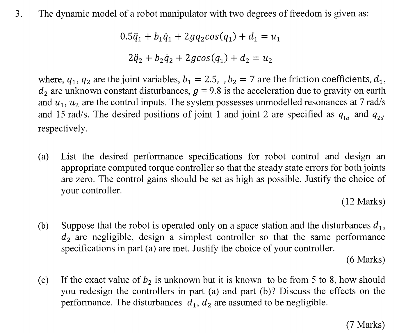 Solved The dynamic model of a robot manipulator with two | Chegg.com