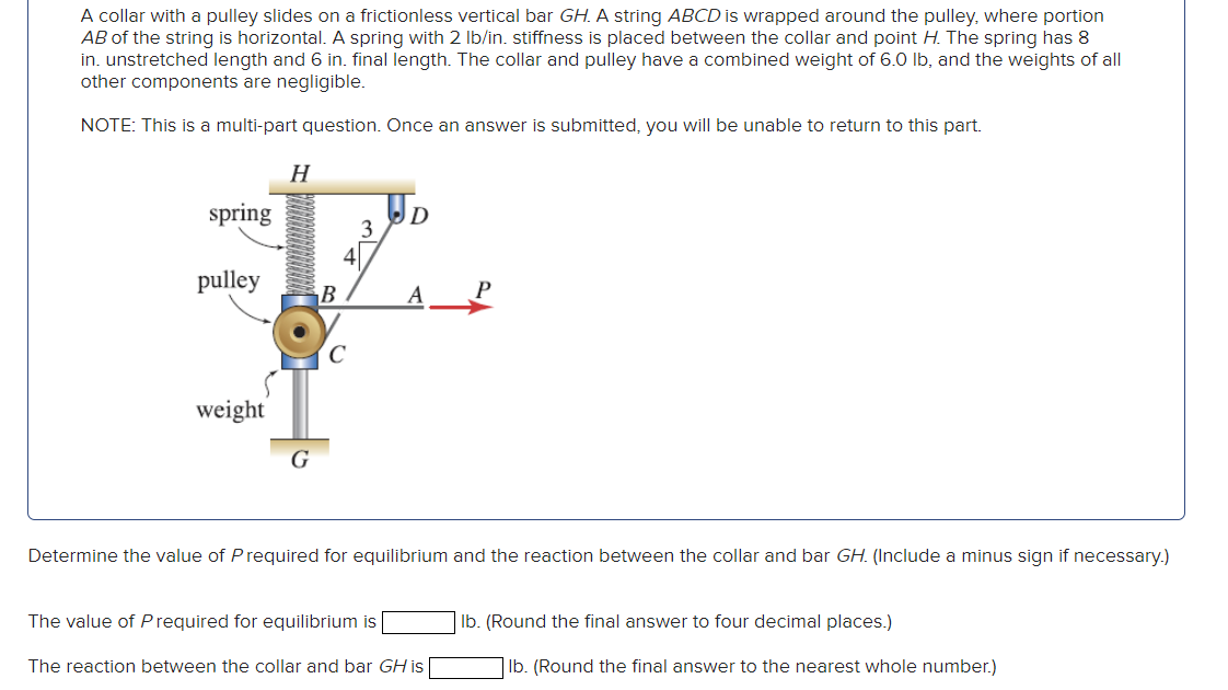 Solved A collar with a pulley slides on a frictionless | Chegg.com