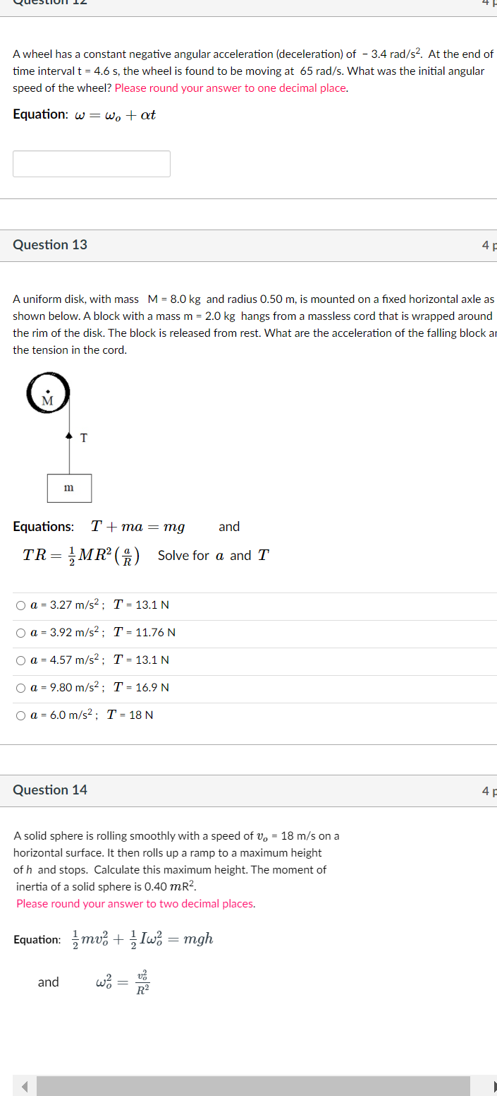 Solved A wheel has a constant negative angular acceleration | Chegg.com