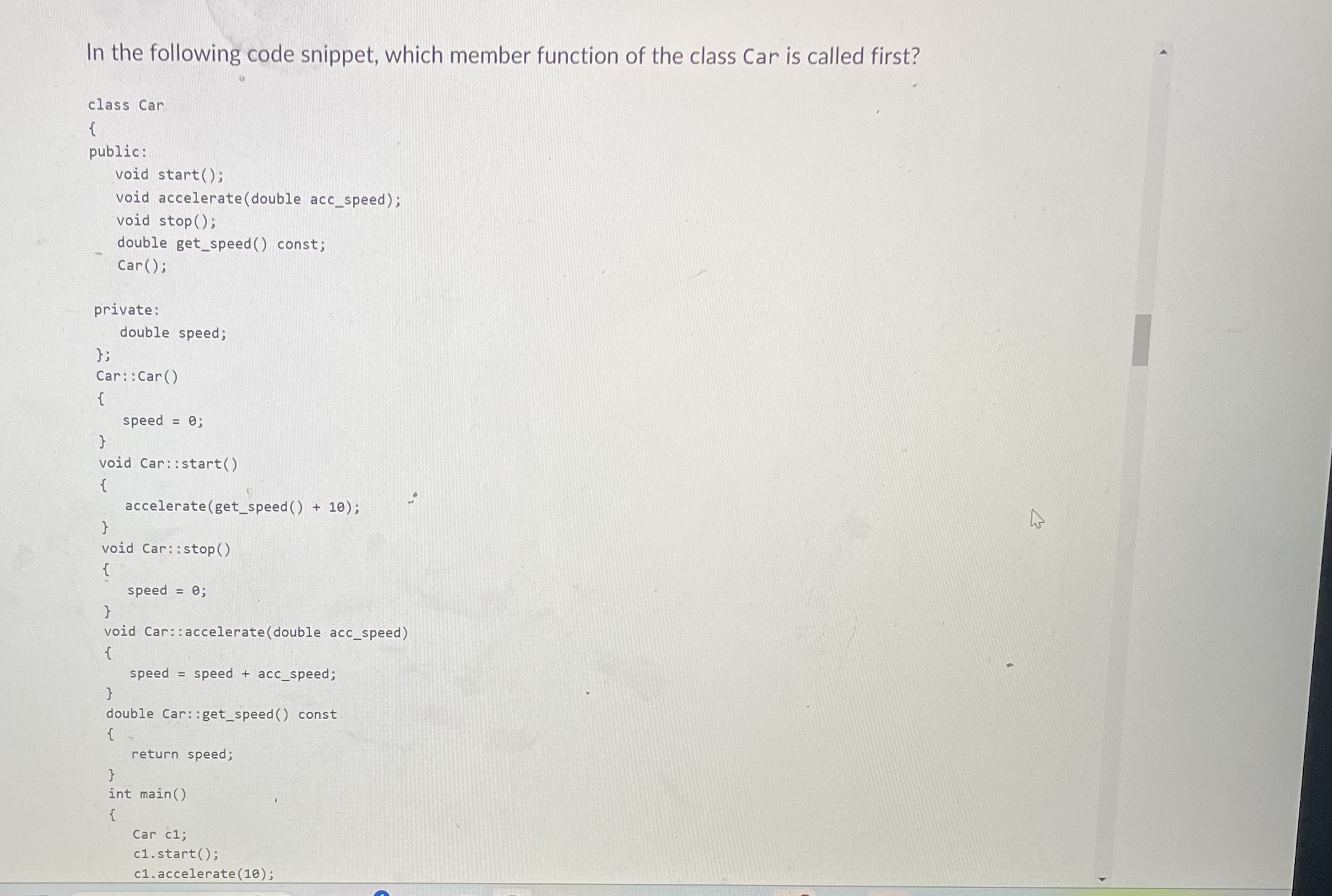 Solved In the following code snippet, which member function | Chegg.com