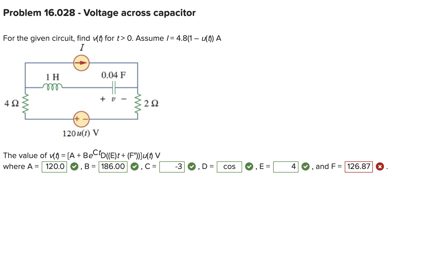Solved Problem 16.028 - Voltage across capacitor For the | Chegg.com