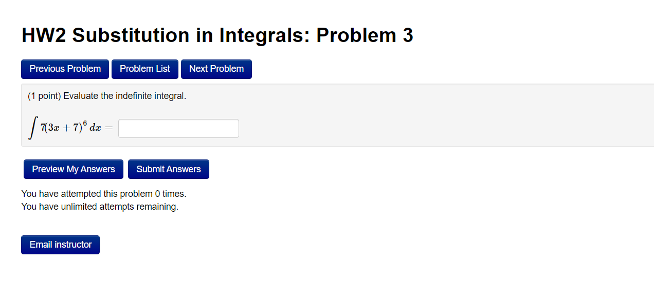 Solved HW2 Substitution in Integrals: Problem 1 Previous | Chegg.com
