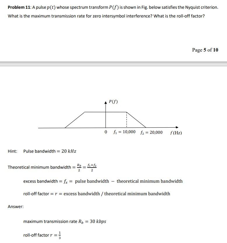 Solved Problem 11: A pulsep(t) whose spectrum transform P(f) | Chegg.com
