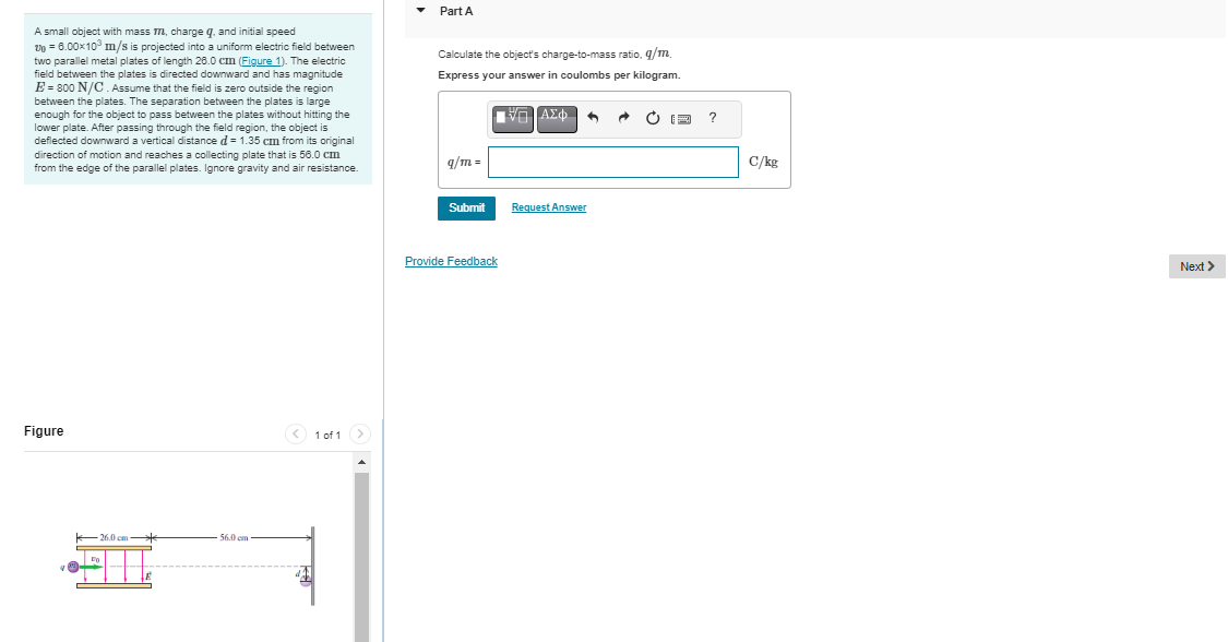 Solved A small object with mass m, charge q, and initial | Chegg.com