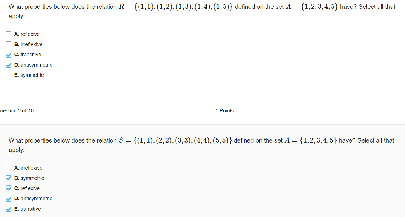 Solved What properties below does the relation R= = | Chegg.com