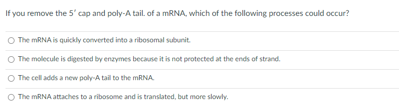Solved If you remove the 5' cap and poly-A tail. of a mRNA, | Chegg.com