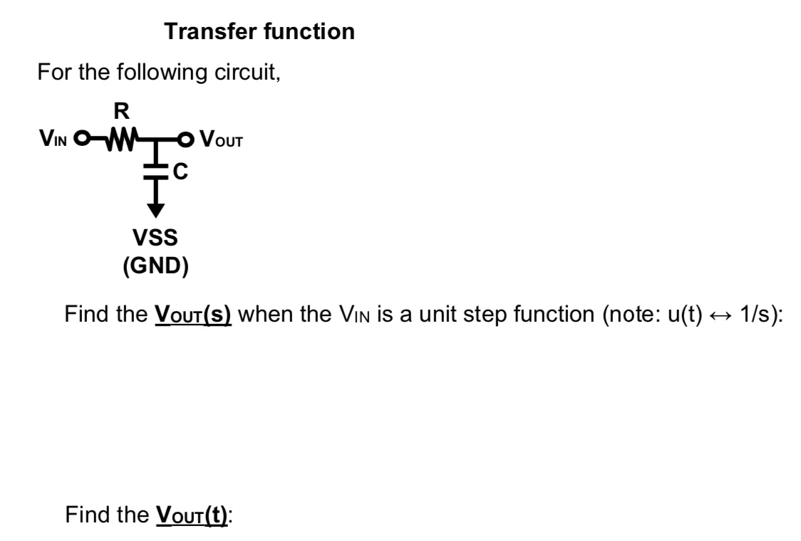 Solved Transfer function For the following circuit, Find the | Chegg.com