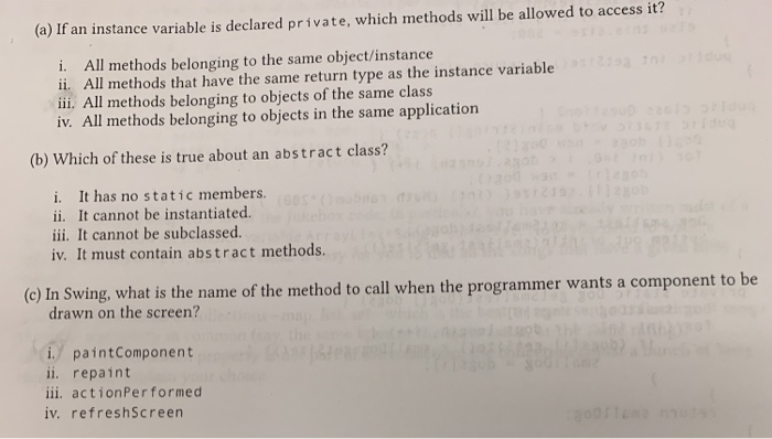 Solved (a) If an instance variable is declared private, | Chegg.com