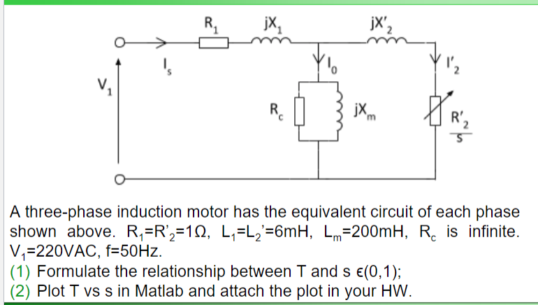 Solved R. A three-phase induction motor has the equivalent | Chegg.com
