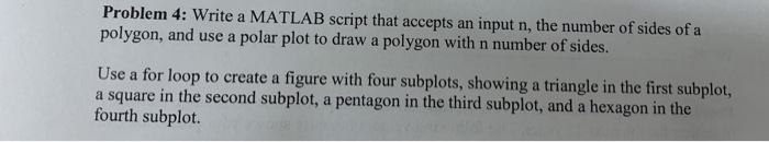 Solved Problem 4 Write Matlab Script Accepts Input N Number Sides Polygon Use Polar Plot 