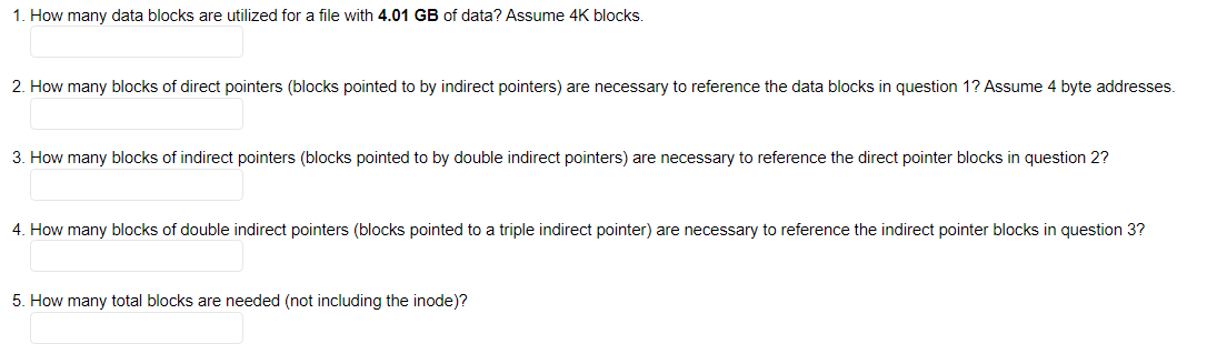 Solved 1. How many data blocks are utilized for a file with | Chegg.com