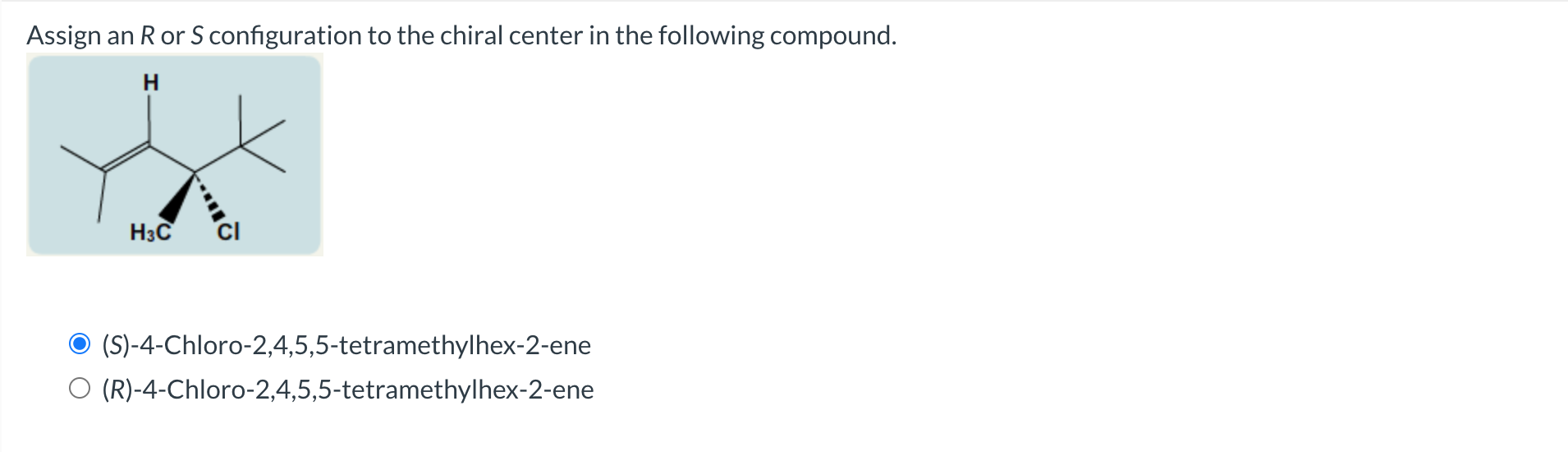 Solved Assign an Ror S configuration to the chiral center in | Chegg.com
