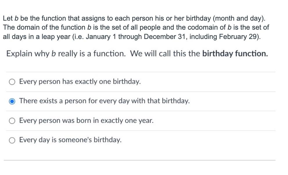 Solved Let b be the function that assigns to each person his | Chegg.com
