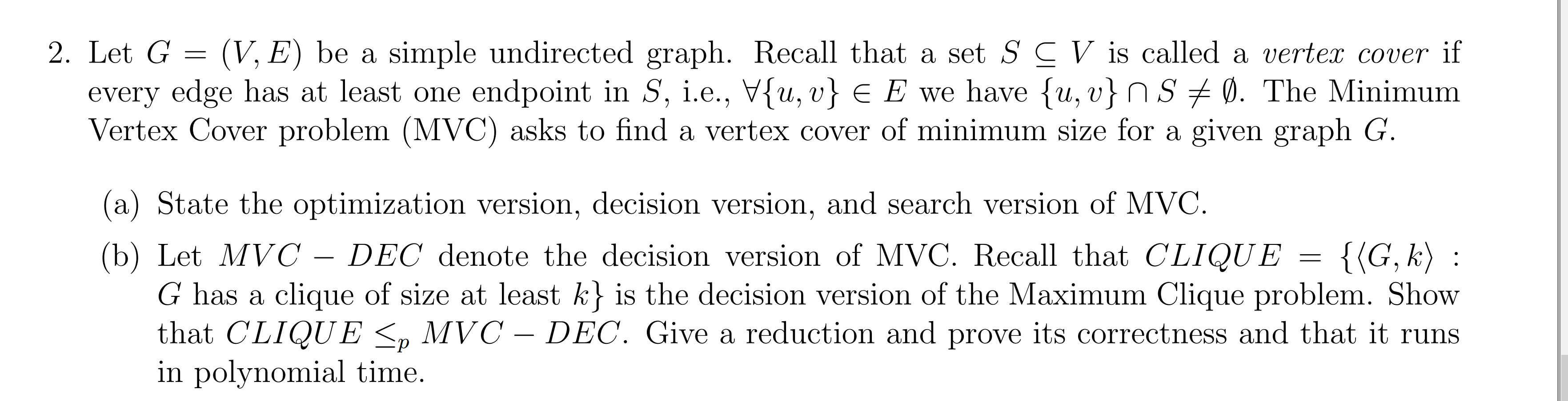 = 2. Let G (V, E) be a simple undirected graph. | Chegg.com
