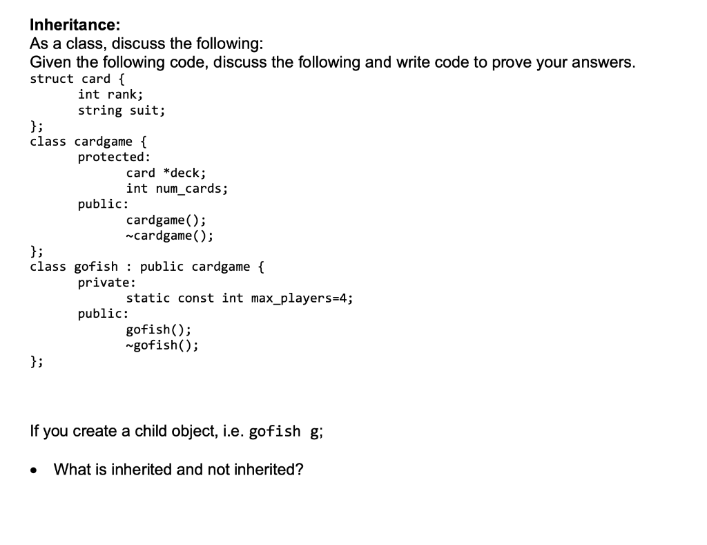 Solved Inheritance: As a class, discuss the following: Given | Chegg.com