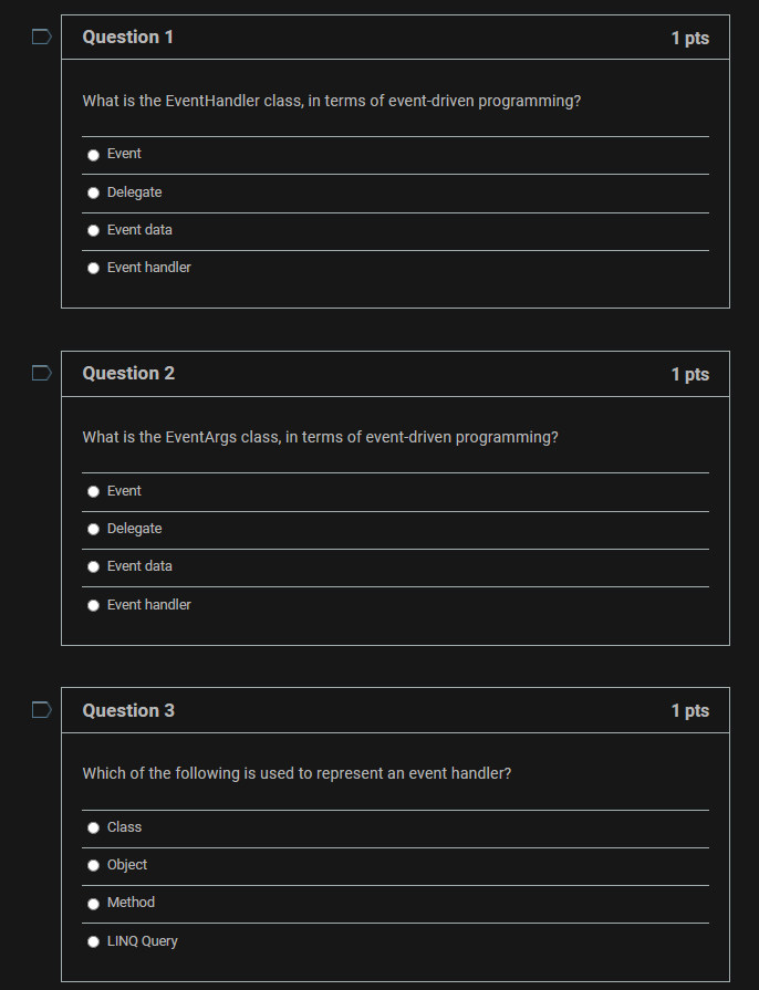 Solved Question 1 1 pts What is the EventHandler class, in | Chegg.com
