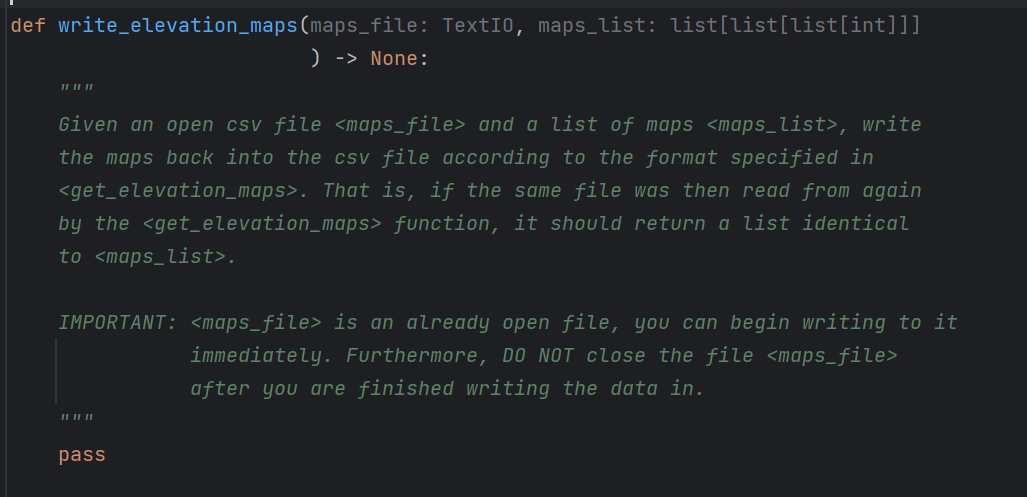 Solved def write_elevation_maps(maps_file: TextI0, | Chegg.com