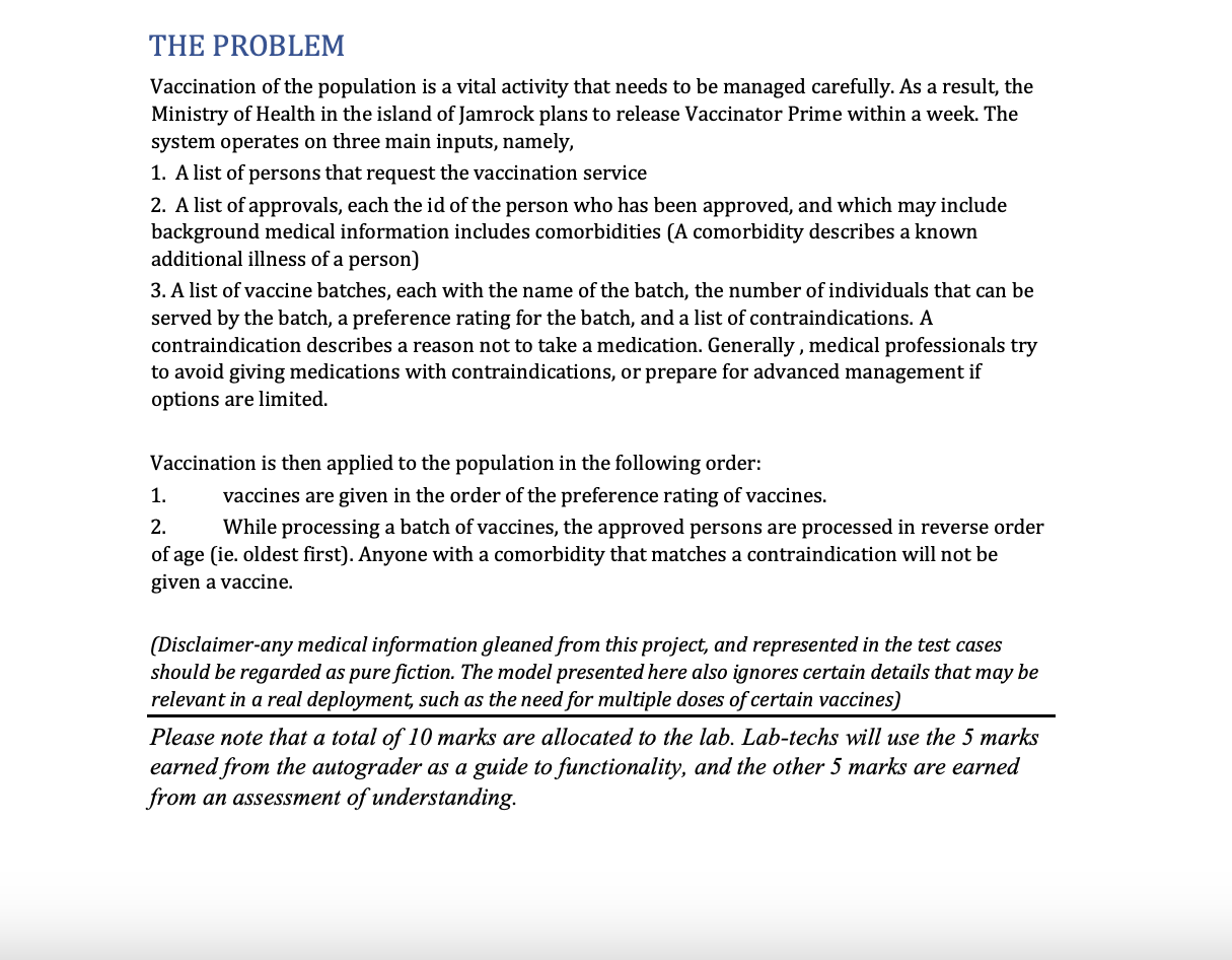 Solved THE PROBLEM Vaccination of the population is a vital | Chegg.com