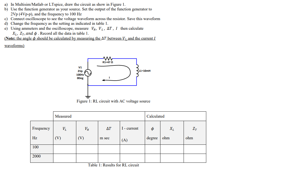 Solved a) In Multisim/Matlab or LTspice, draw the circuit as | Chegg.com