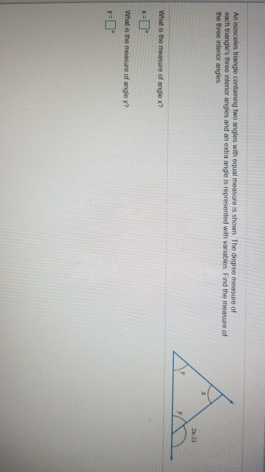 Solved An isosceles triangle containing two angles with | Chegg.com