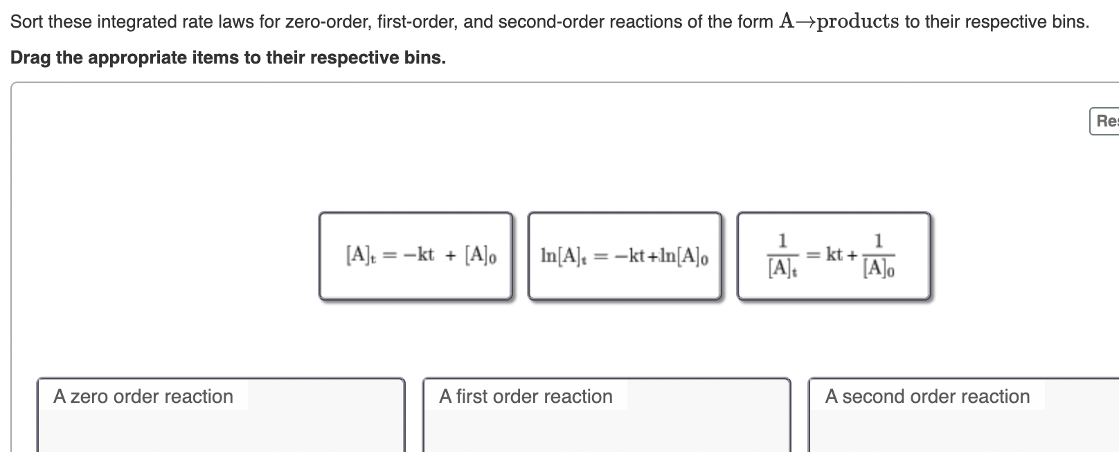 Solved Sort these integrated rate laws for zero-order, | Chegg.com