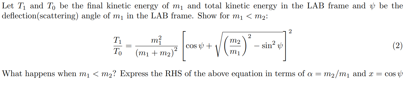 Solved Let T1 ﻿and T0 ﻿be the final kinetic energy of m1 | Chegg.com