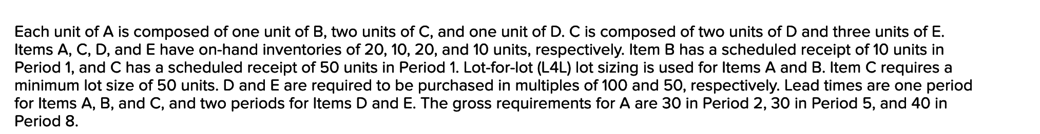 Solved Each unit of A is composed of one unit of B, two | Chegg.com