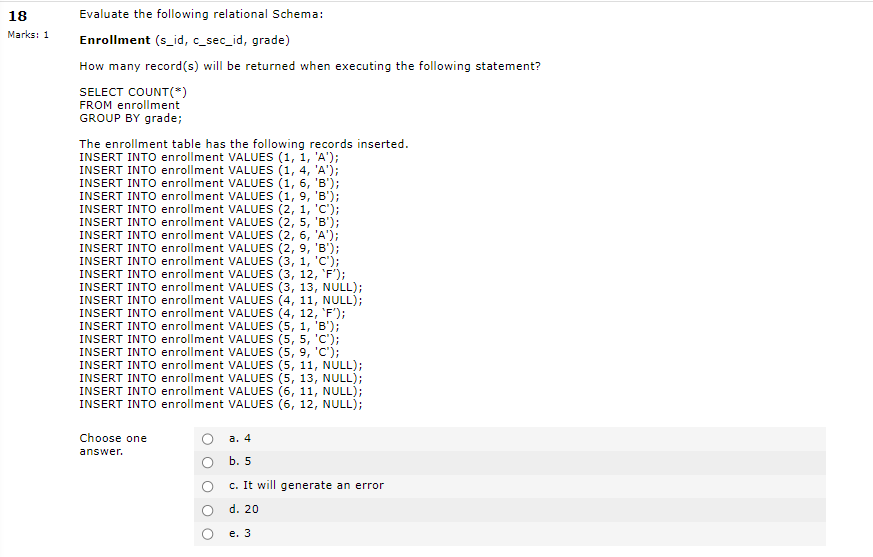 Solved Evaluate the following relational Schema: Enrollment | Chegg.com
