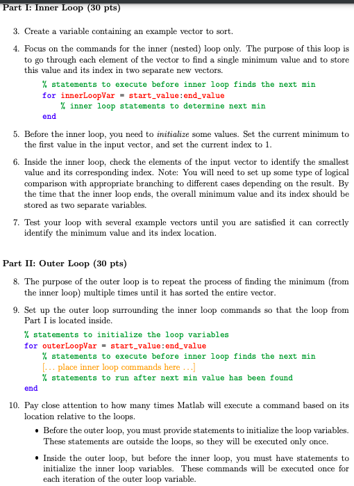 Solved Part 1: Inner Loop (30 pts) 3. Create a variable | Chegg.com