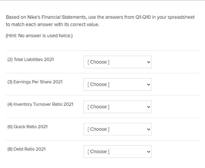 Solved Based on Nike's Financial Statements, use the answers | Chegg.com
