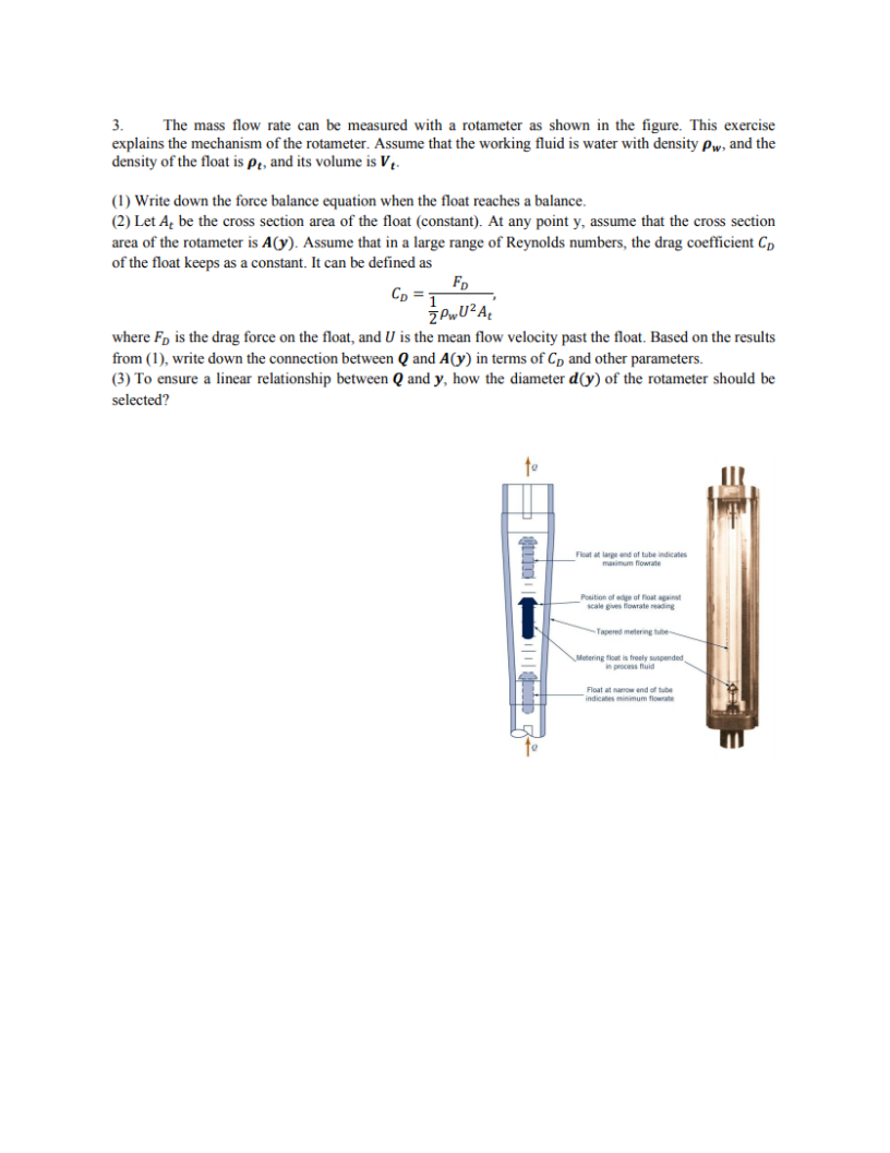 The mass flow rate can be measured with a rotameter | Chegg.com