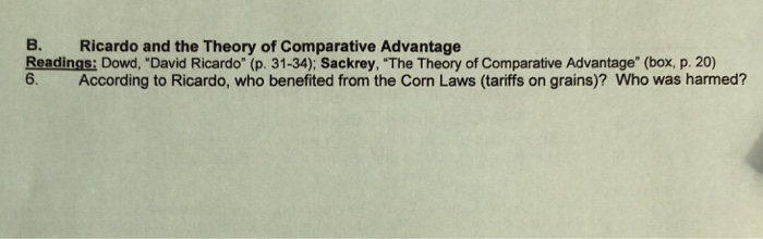 Solved B. Ricardo and the Theory of Comparative Advantage | Chegg.com