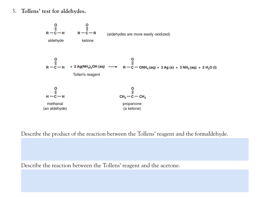 Solved 3. Tollens' test for aldehydes. Describe the product | Chegg.com