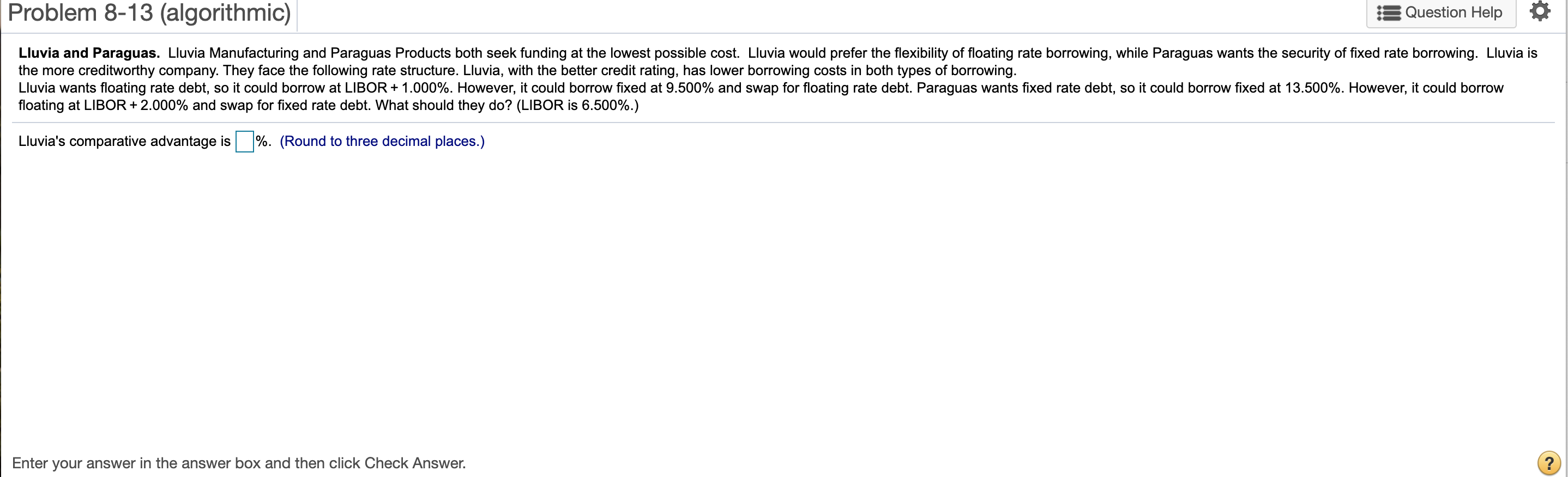 Solved Problem 8-13 (algorithmic) Question Help Lluvia and | Chegg.com