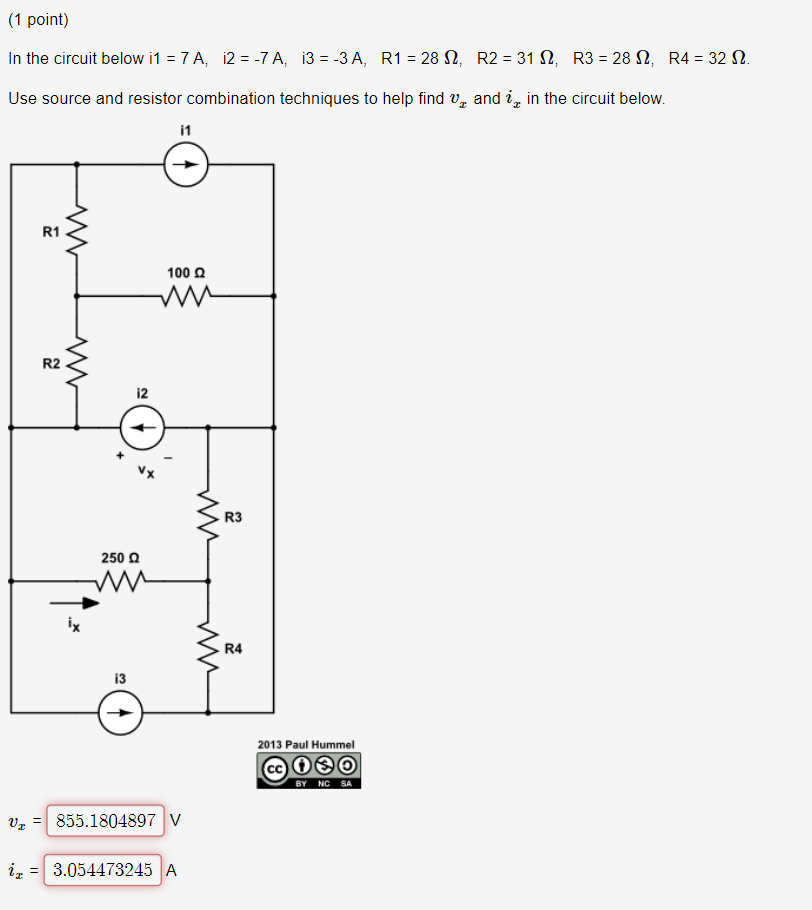 Solved (1 point) In the circuit below i1 = 7A, 12 = -7A, 13 | Chegg.com