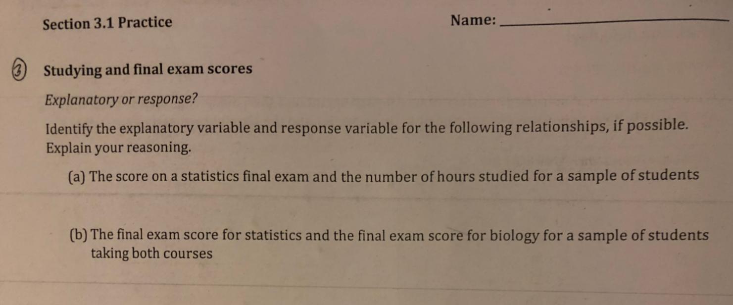 Solved Studying and final exam scores Explanatory or | Chegg.com