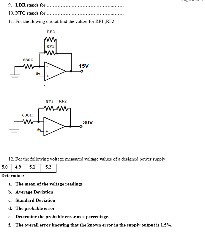Solved 9. LDR stands for 10. NTC stands for 11. For the | Chegg.com