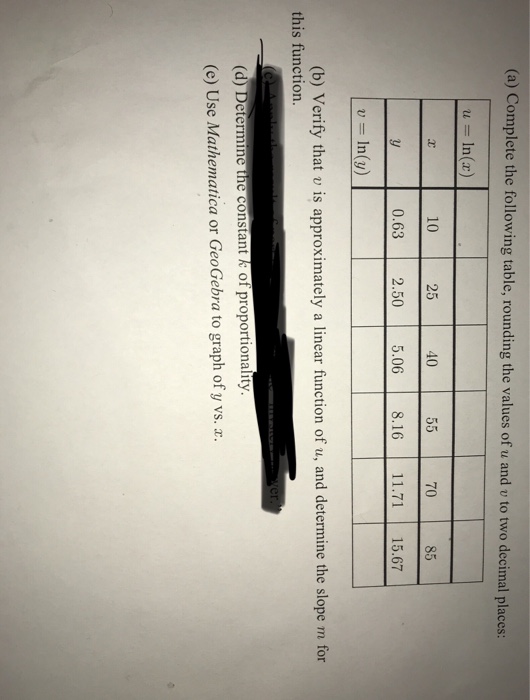 Solved (a) Complete the following table, rounding the values | Chegg.com