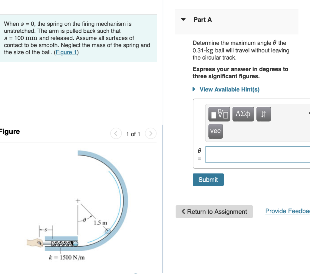 Solved When s = 0, the spring on the firing mechanism | Chegg.com