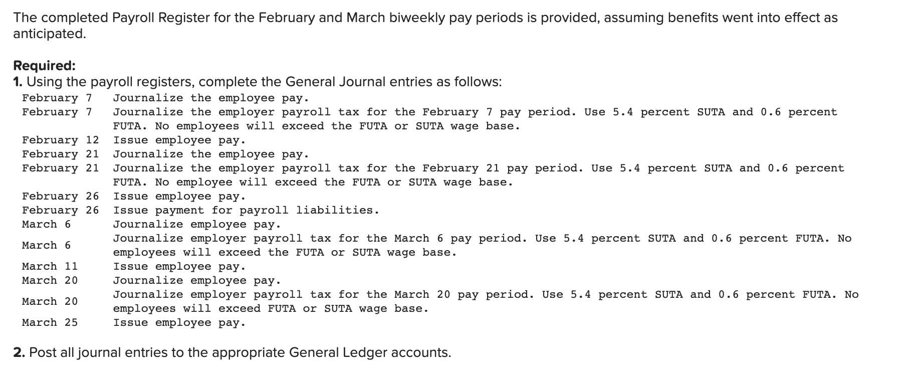 The completed Payroll Register for the February and | Chegg.com