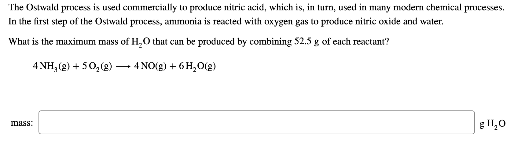 Solved The Ostwald process is used commercially to produce | Chegg.com