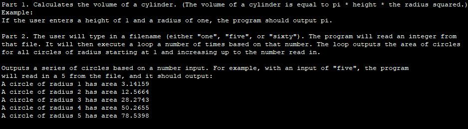 Solved Part 1. Calculates the volume of a cylinder. (The | Chegg.com