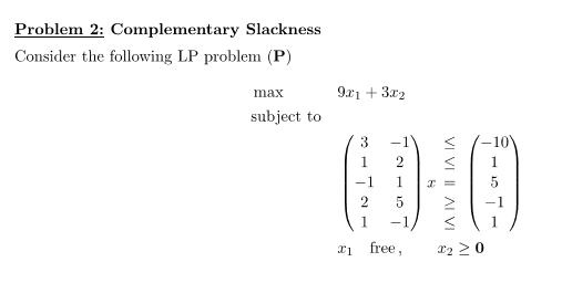 Solved Problem 2: Complementary Slackness Consider the | Chegg.com
