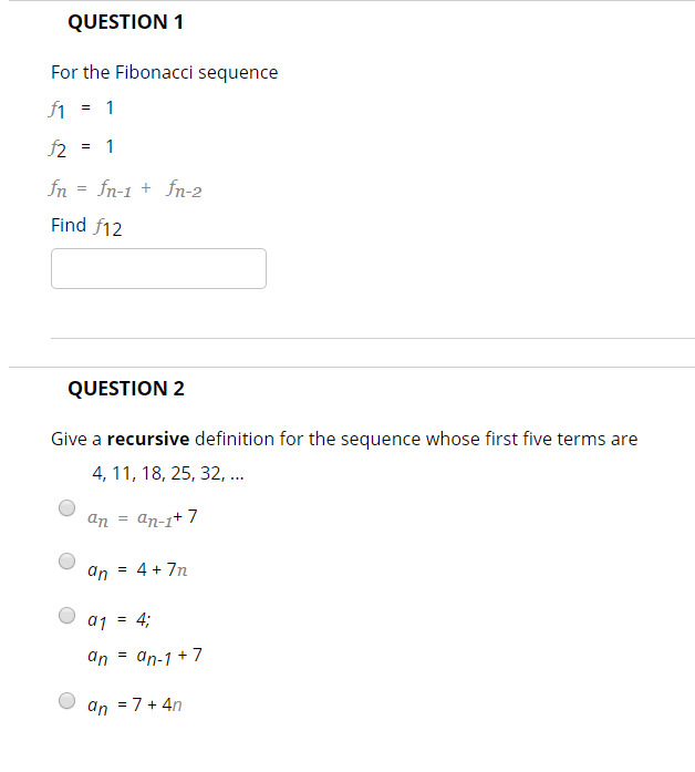 Solved Question 1 For The Fibonacci Sequence F21 Fn N 1 N 2 8842