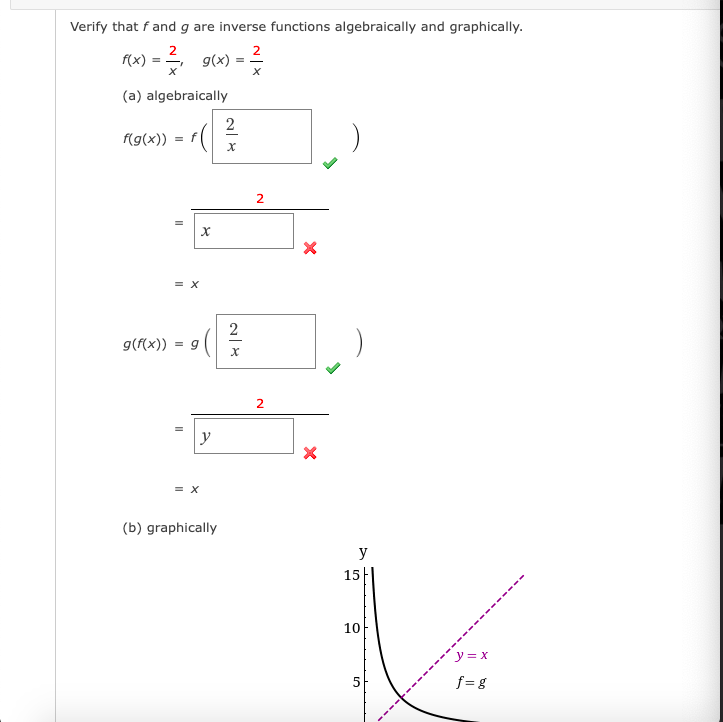 Solved Verify that f and g are inverse functions | Chegg.com