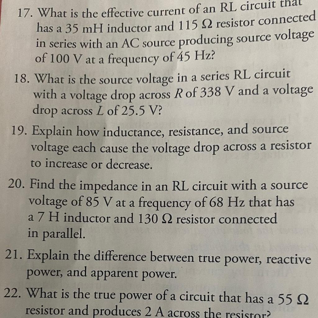 Solved 17. What is the effective current of an RL circuit | Chegg.com