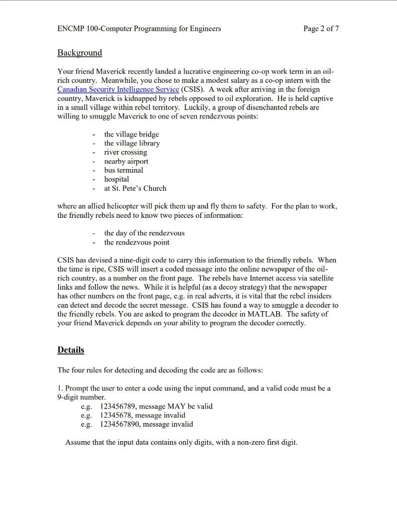 Solved ENCMP 100-Computer Programming for Engineers Page 1 | Chegg.com