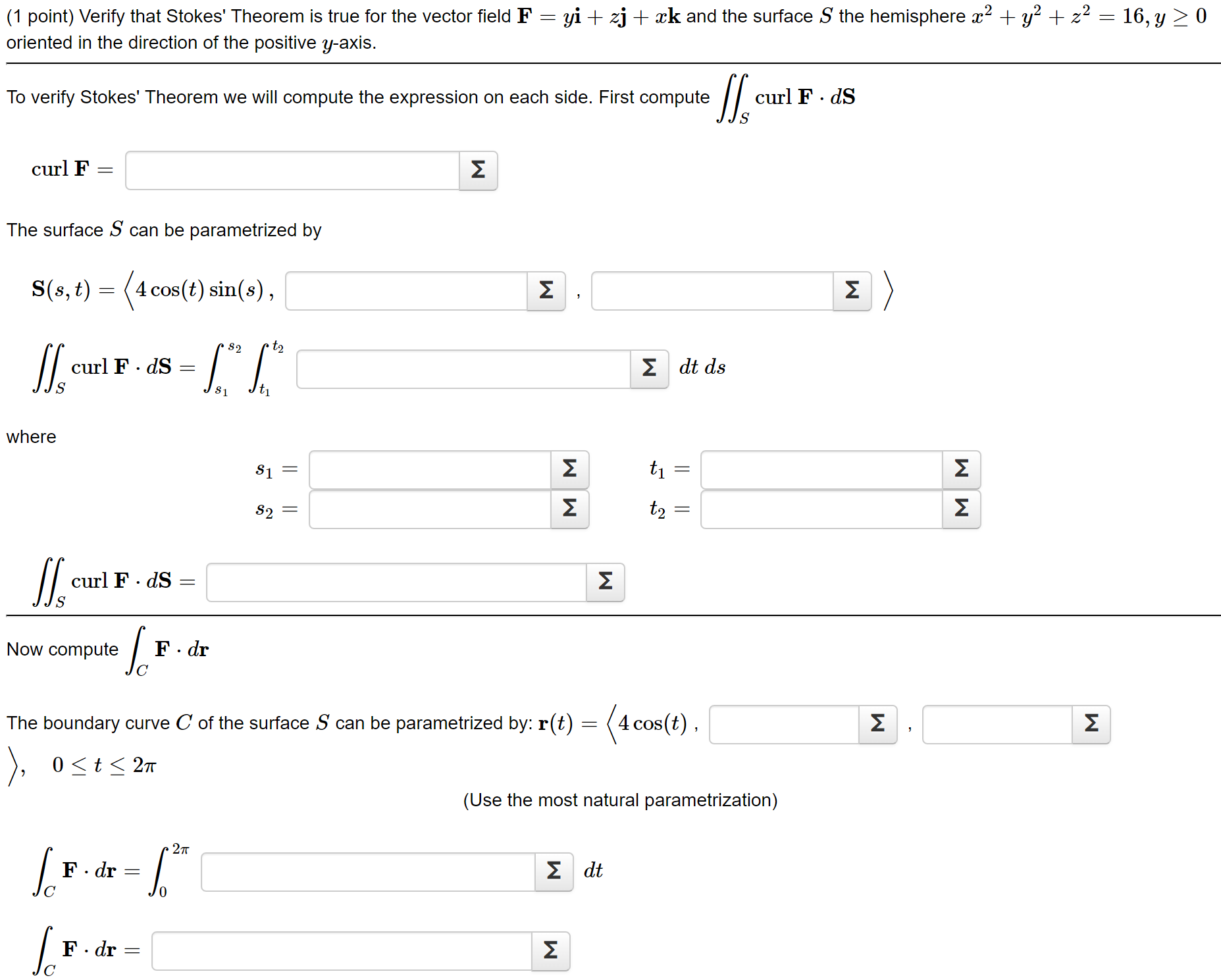 Solved (1 point) Verify that Stokes' Theorem is true for the | Chegg.com